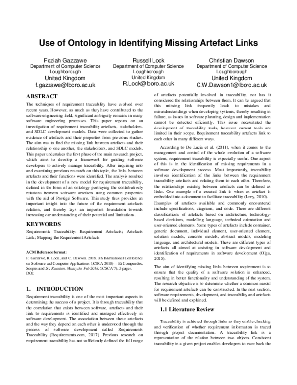 (PDF) Use of Ontology in Identifying Missing Artefact Links