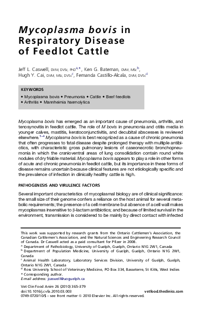 (PDF) Mycoplasma bovis in Respiratory Disease of Feedlot Cattle