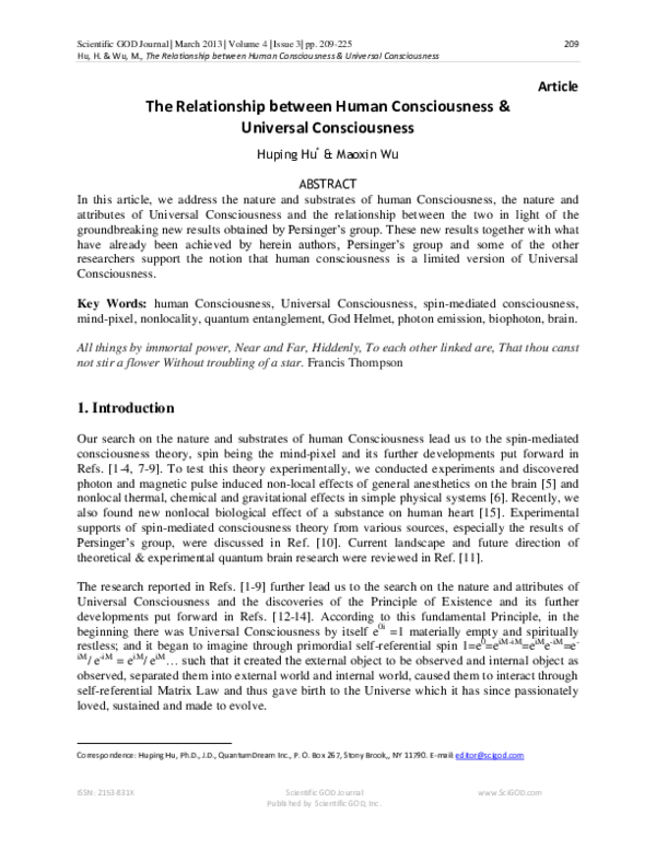 (PDF) The Relationship between Human Consciousness & Universal ...