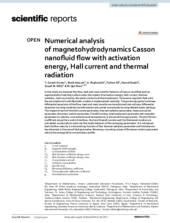 (PDF) Numerical analysis of magnetohydrodynamics Casson nanofluid flow with activation energy ...