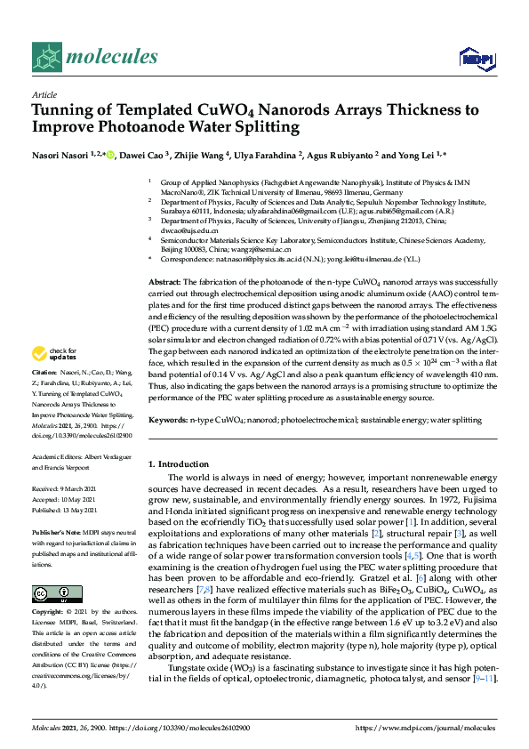 (PDF) Tunning of Templated CuWO4 Nanorods Arrays Thickness to Improve ...