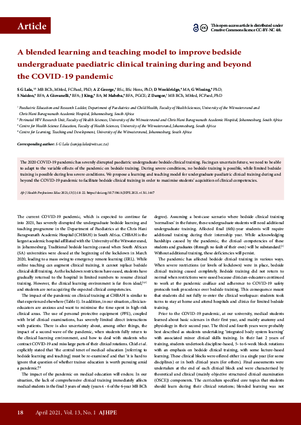 (PDF) A blended learning and teaching model to improve bedside ...