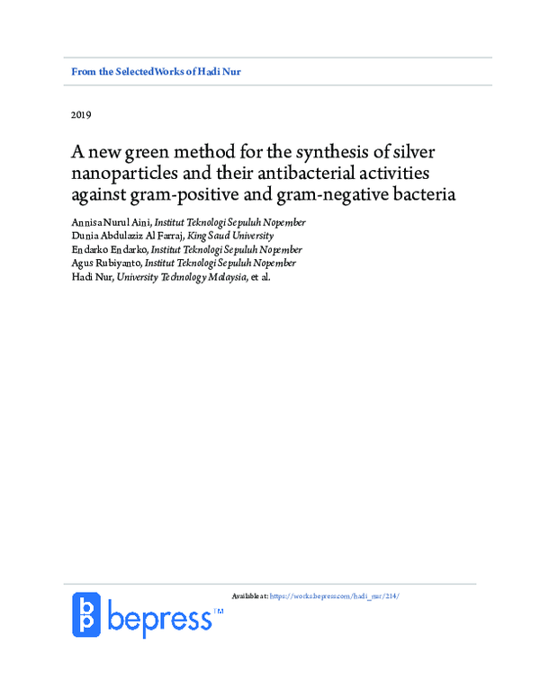 (PDF) A new green method for the synthesis of silver nanoparticles and their antibacterial ...