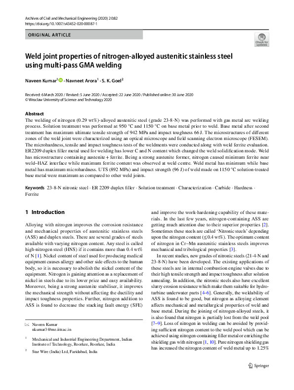 (PDF) Weld joint properties of nitrogen-alloyed austenitic stainless ...
