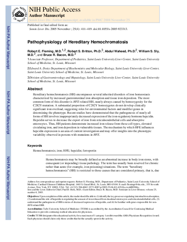 (PDF) Pathophysiology of Hereditary Hemochromatosis