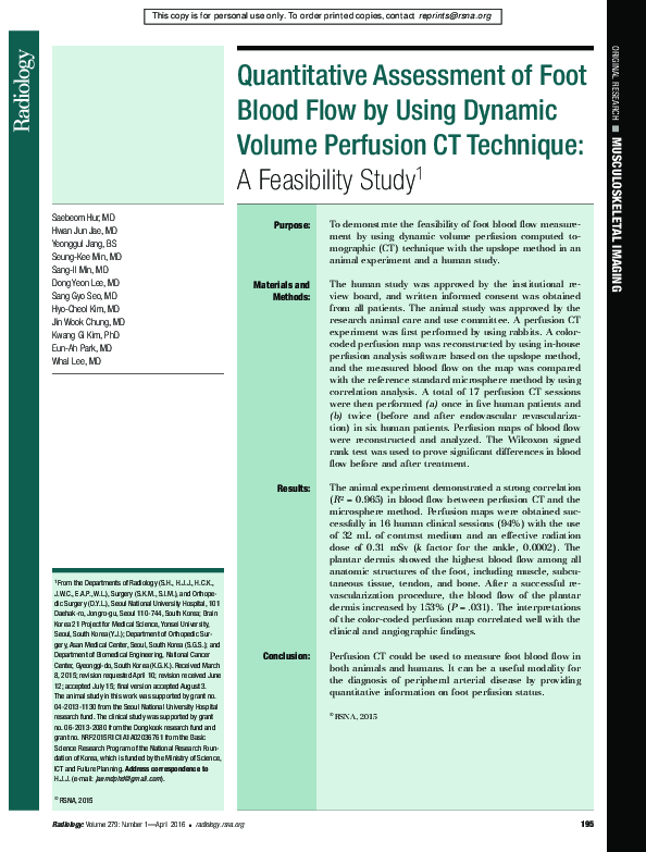 (PDF) Quantitative Assessment of Foot Blood Flow by Using Dynamic ...