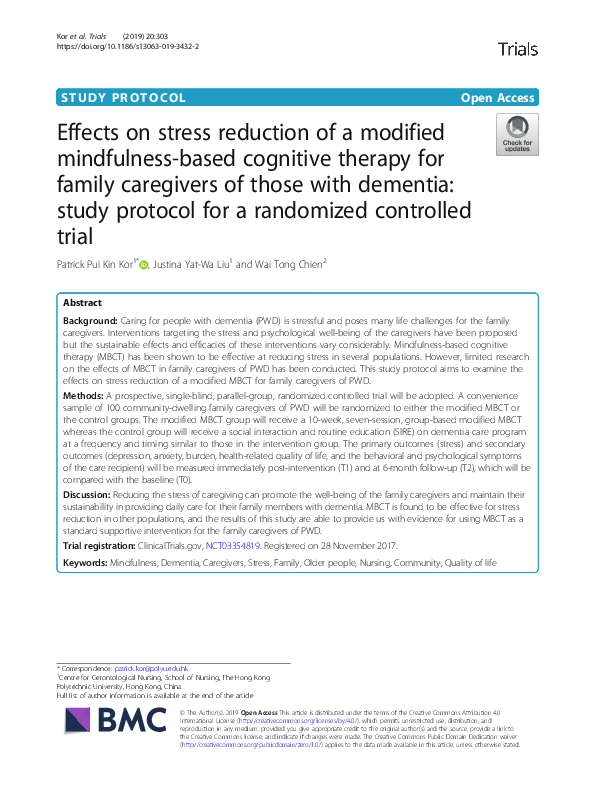 (PDF) Effects on stress reduction of a modified mindfulness-based cognitive therapy for family ...