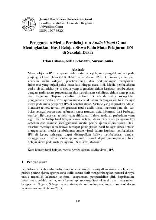 (PDF) Penggunaan Media Pembelajaran Audio Visual Guna Meningkatkan Hasil Belajar Siswa Pada Mata ...