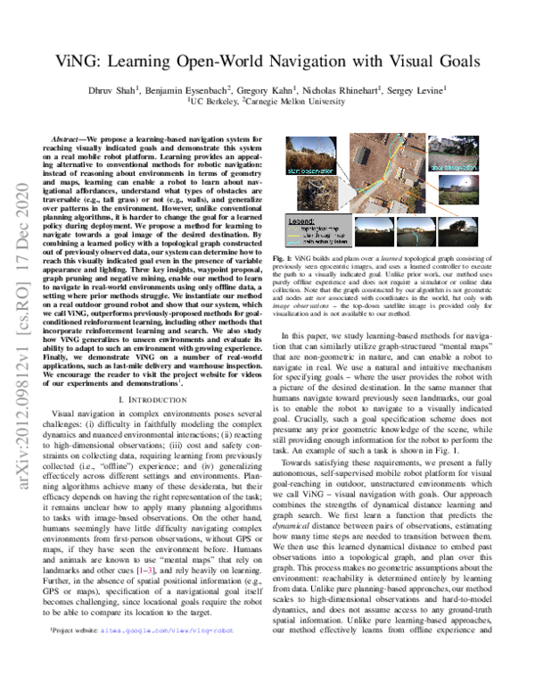 (PDF) ViNG: Learning Open-World Navigation with Visual Goals