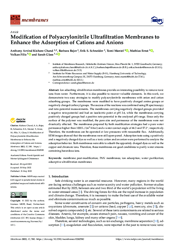 (PDF) Modification of Polyacrylonitrile Ultrafiltration Membranes to ...