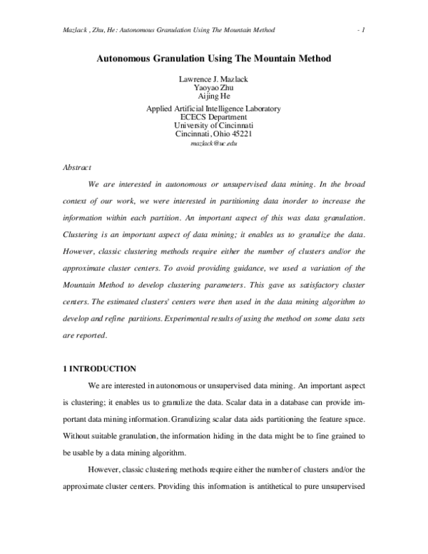 (PDF) Autonomous granulation using the Mountain Method