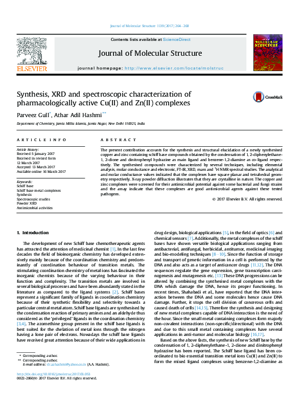 (PDF) Synthesis, XRD and spectroscopic characterization of pharmacologically active Cu(II) and ...
