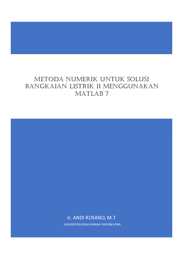 (PDF) Metoda Numerik Untuk Solusi Rangkaian Listrik II Menggunakan Matlab 7