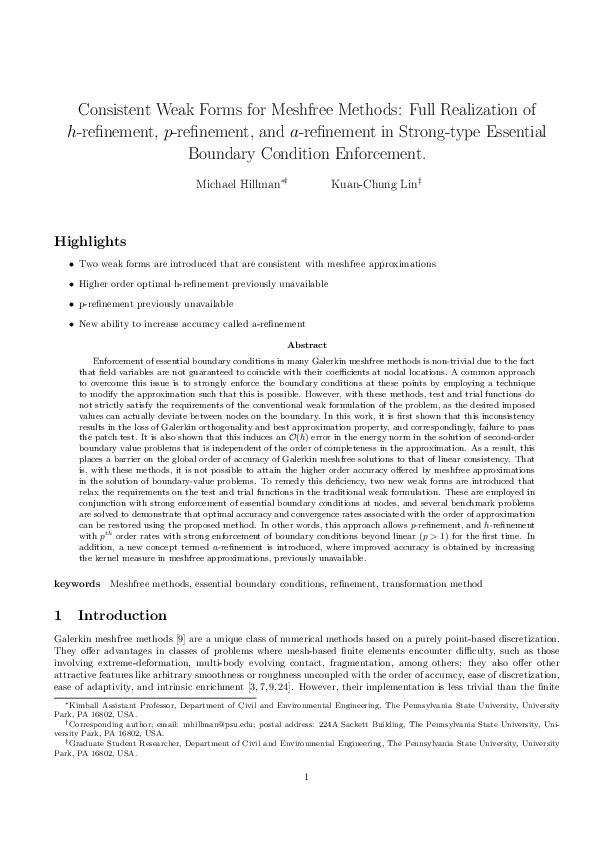 Pdf Consistent Weak Forms For Meshfree Methods Full Realization Of H Refinement P Refinement