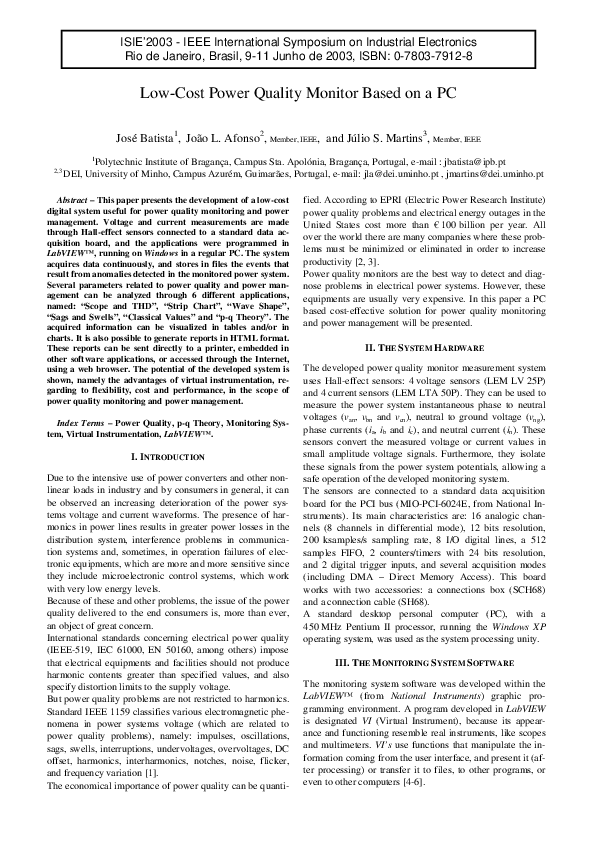 (PDF) Low-cost power quality monitor based on a PC