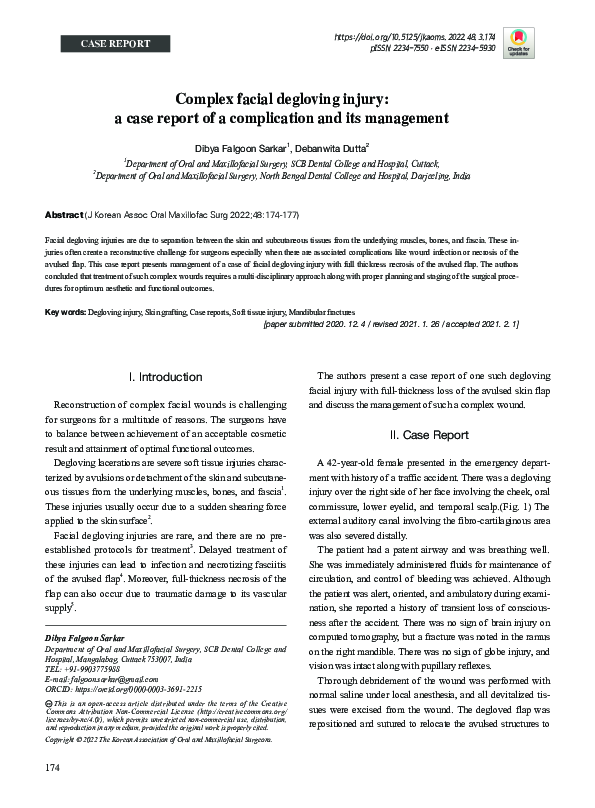 (PDF) Complex facial degloving injury: a case report of a complication ...