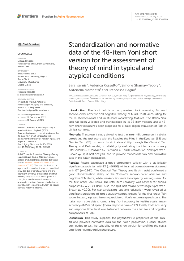 (PDF) Standardization and normative data of the 48-item Yoni short version for the assessment of ...