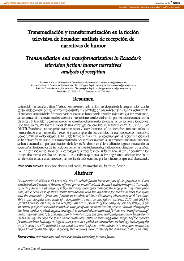 (PDF) Transmediación y transformatización en la ficción televisiva de ...