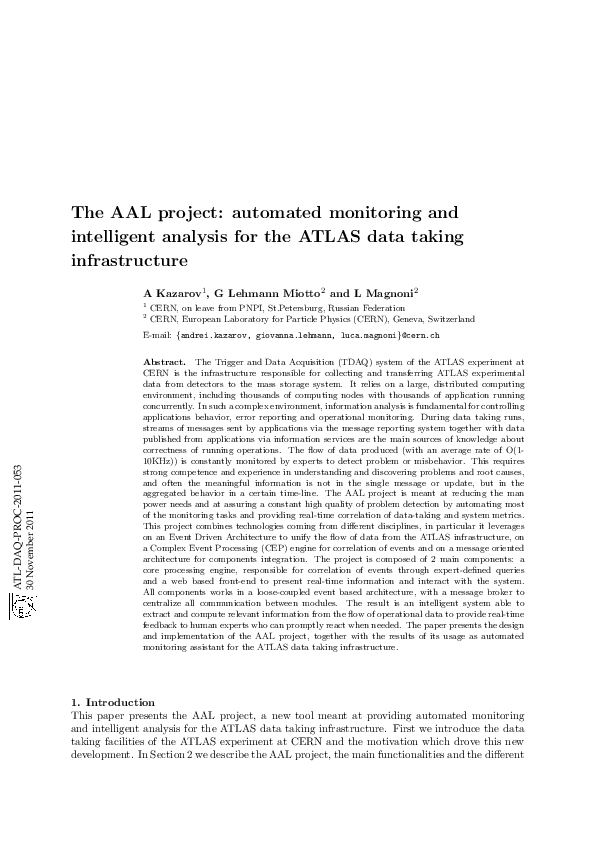 (PDF) The AAL project: automated monitoring and intelligent analysis for the ATLAS data taking ...
