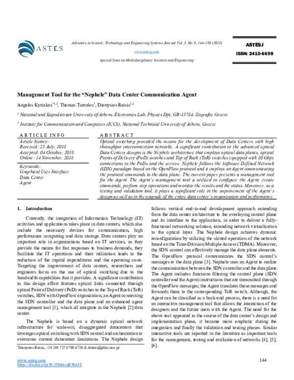 (PDF) Management Tool for the “Nephele” Data Center Communication Agent