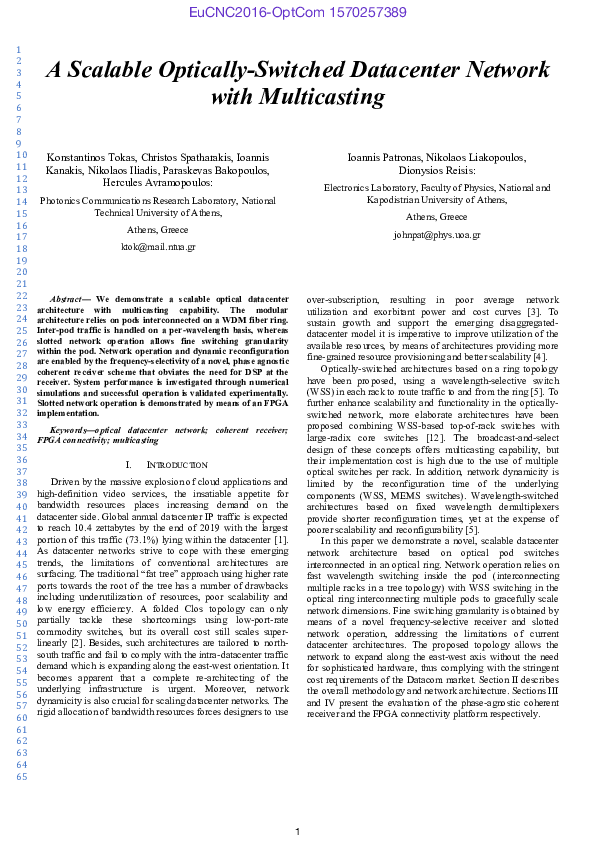 (PDF) A scalable optically-switched datacenter network with multicasting | Dionysios Reisis ...