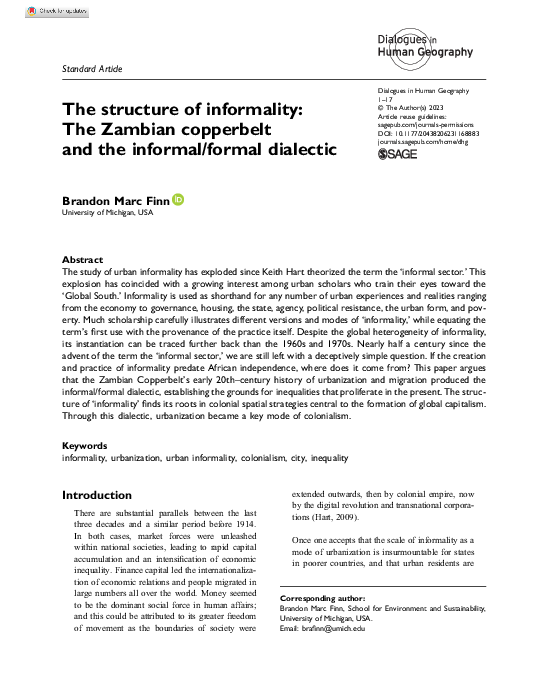 (PDF) The structure of informality: The Zambian copperbelt and the ...