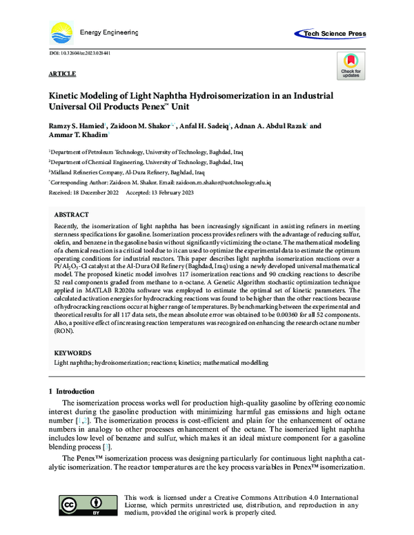 (PDF) Kinetic Modeling of Light Naphtha Hydroisomerization in an ...