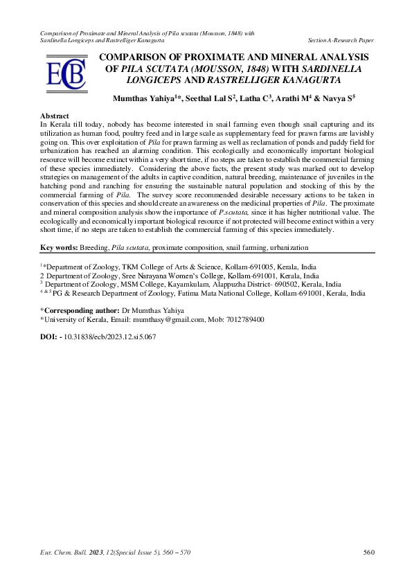 (PDF) COMPARISON OF PROXIMATE AND MINERAL ANALYSIS OF PILA SCUTATA ...