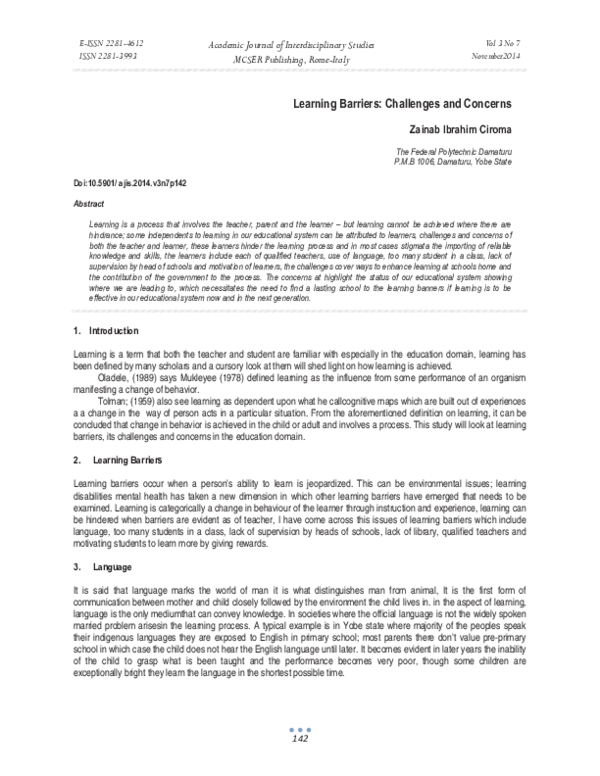 (PDF) Learning Barriers: Challenges and Concerns