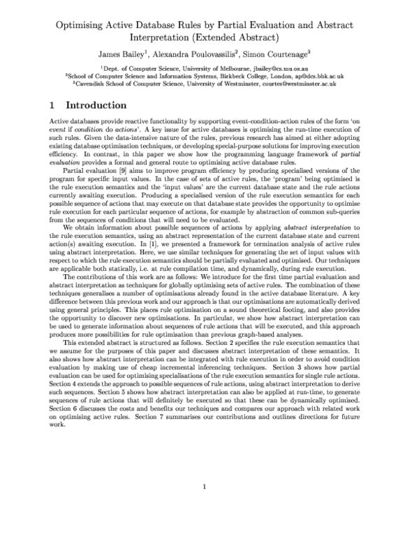 (PDF) Optimising Active Database Rules by Partial Evaluation and Abstract Interpretation