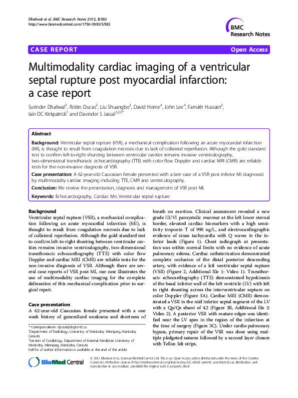 (PDF) Multimodality cardiac imaging of a ventricular septal rupture ...
