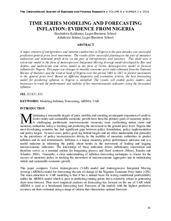 Pdf Time Series Modeling And Forecasting Inflation Evidence From Nigeria