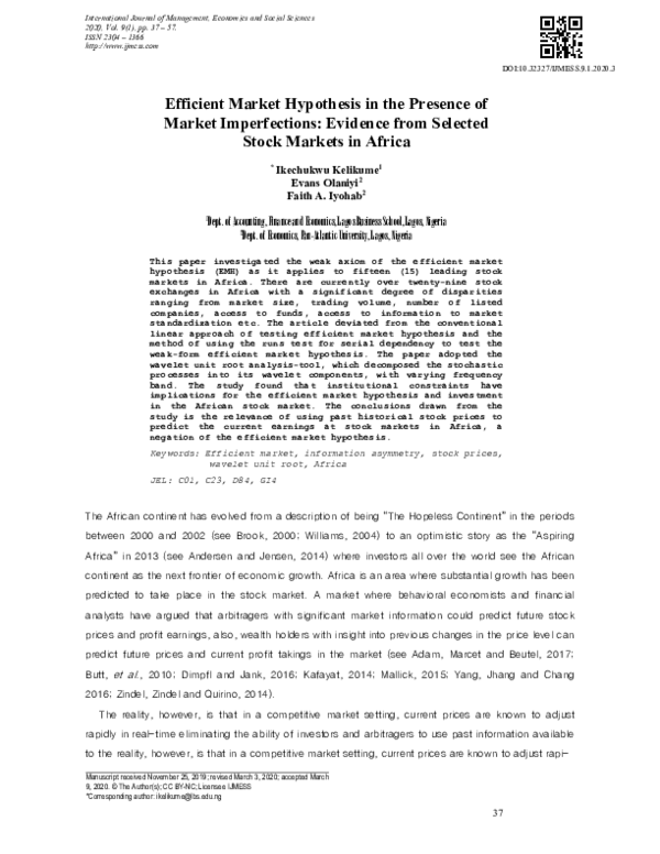 (PDF) Efficient Market Hypothesis in the Presence of Market ...