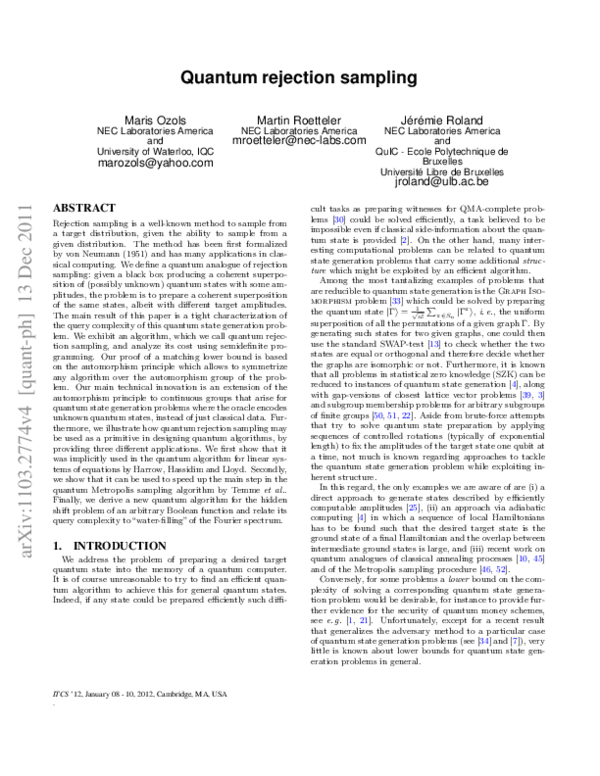 (PDF) Quantum rejection sampling