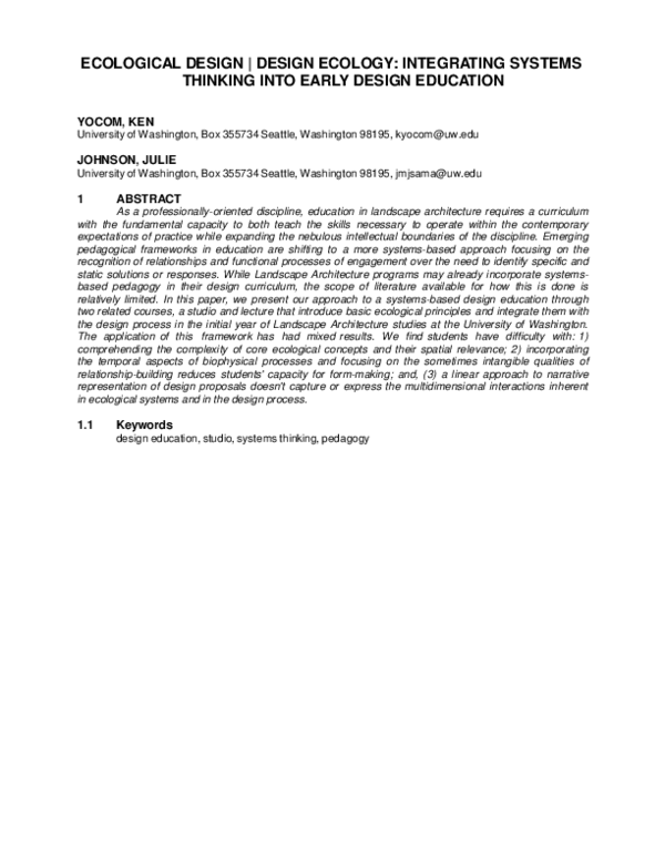 (PDF) Ecological Design | Design Ecology : Integrating Systems Thinking ...