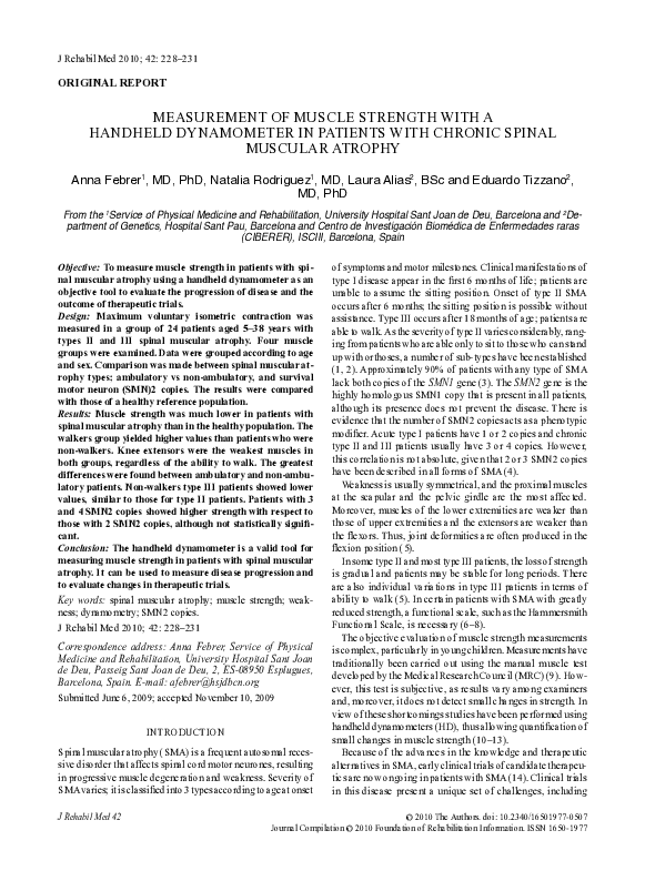 (PDF) Measurement of muscle strength with a handheld dynamometer in ...