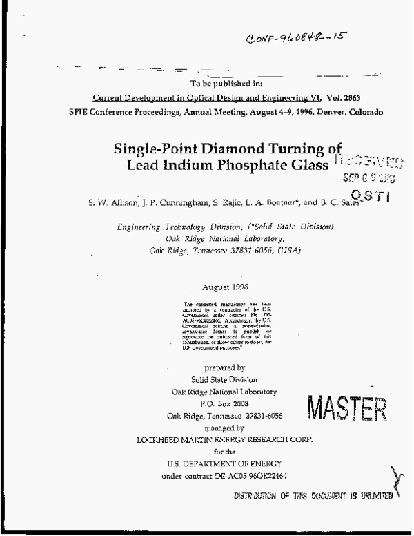 (PDF) Single-point diamond turning of lead indium phosphate glass