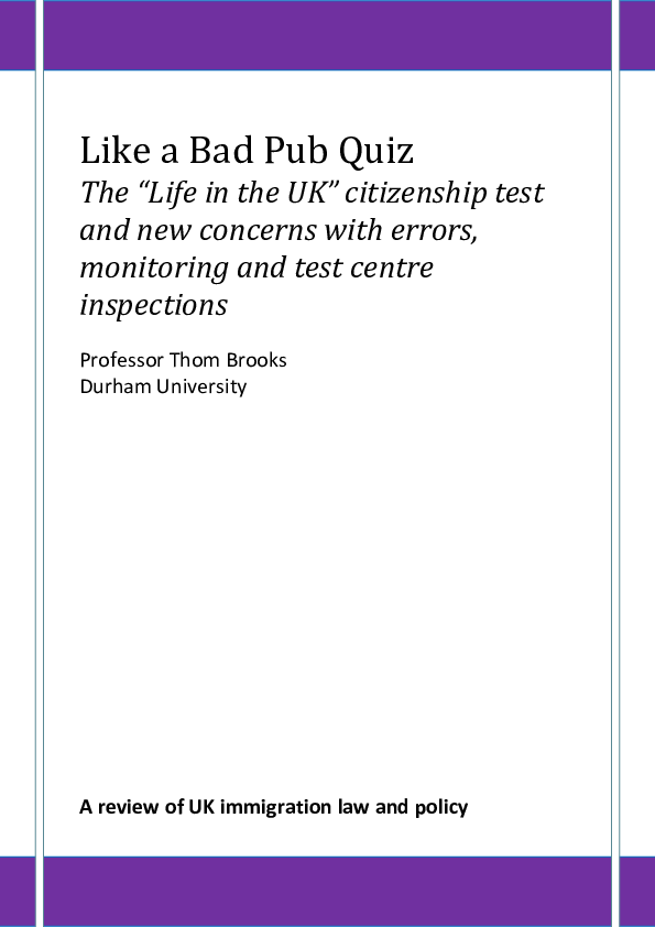(PDF) Like Bad Pub Quiz: The "Life in the UK" Citizenship Test and New ...