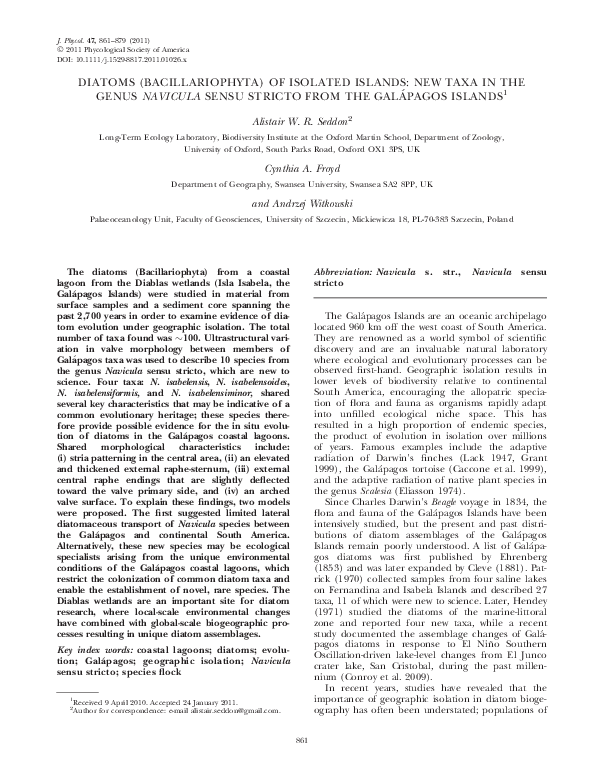 (PDF) Diatoms (Bacillariophyta) of Isolated Islands: New Taxa in the ...