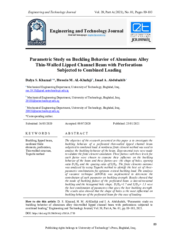(PDF) Parametric Study on Buckling Behavior of Aluminum Alloy Thin-Walled Lipped Channel Beam ...