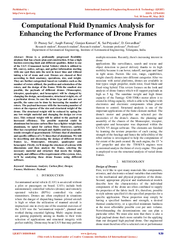 (PDF) Computational Fluid Dynamics Analysis for Enhancing the Performance of Drone Frames