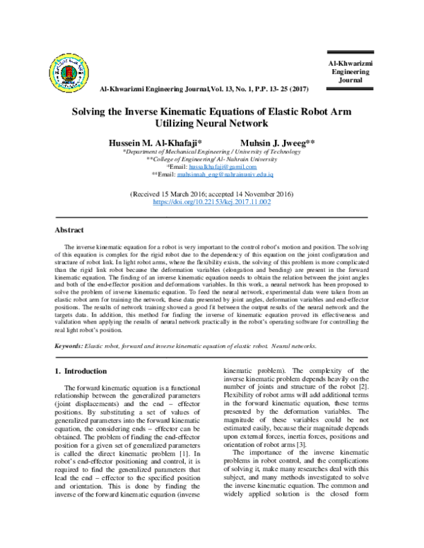 (PDF) Neural Network for Elastic Robot Arm Kinematics