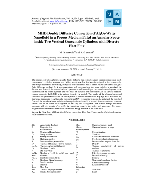 (PDF) MHD Double Diffusive Convection of Al2O3-Water Nanofluid in A Porous Medium Filled an ...