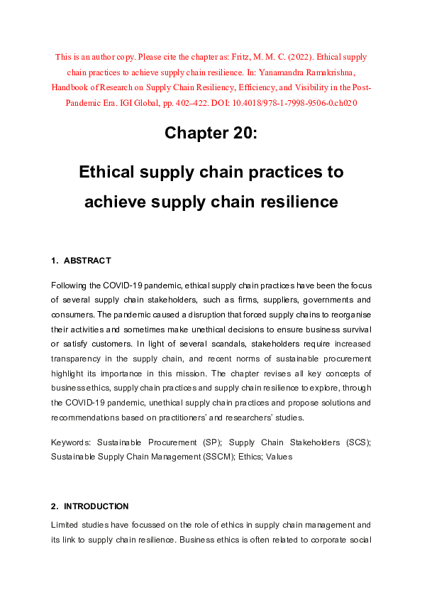 (PDF) Chapter 20: Ethical supply chain practices to achieve supply ...