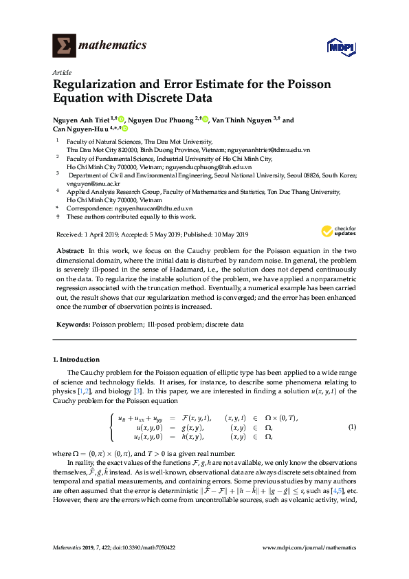 (PDF) Regularization and Error Estimate for the Poisson Equation with Discrete Data