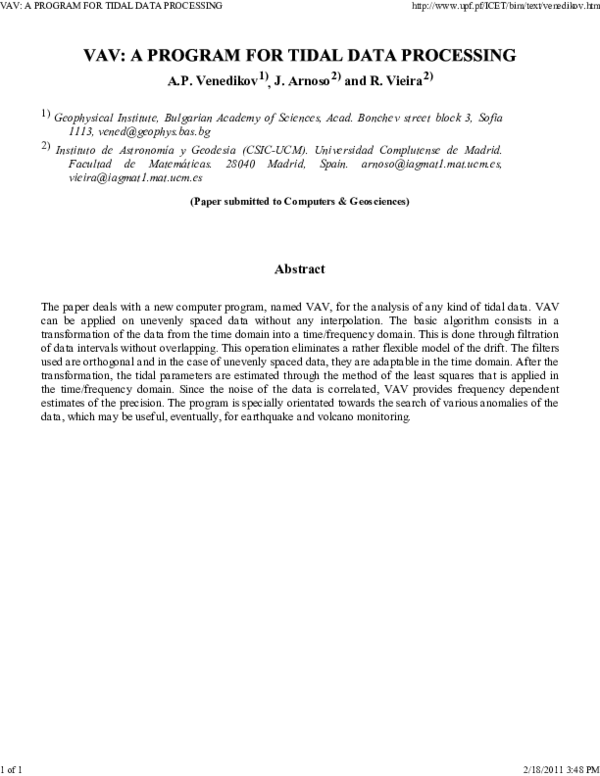 (PDF) VAV: a program for tidal data processing