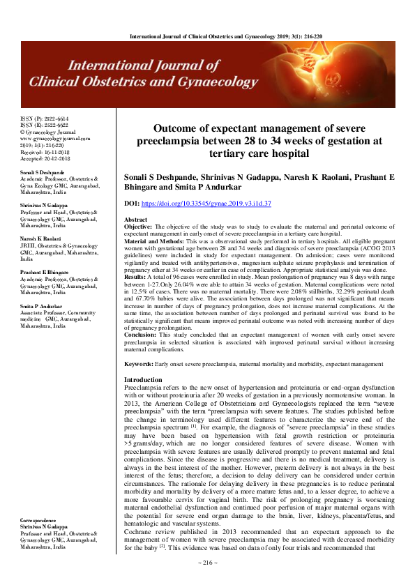 (PDF) Outcome of expectant management of severe preeclampsia between 28 ...