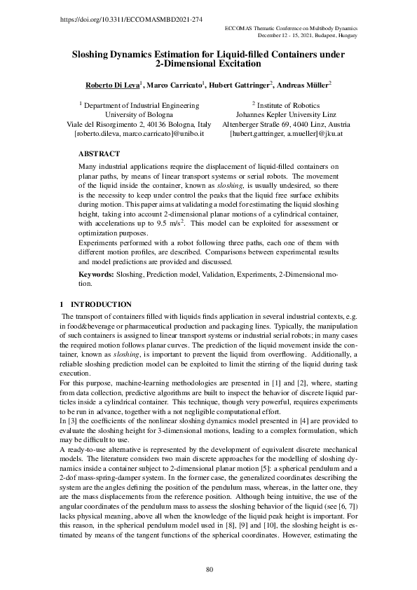 (PDF) Sloshing Dynamics Estimation for Liquid-filled Containers under 2-Dimensional Excitation ...