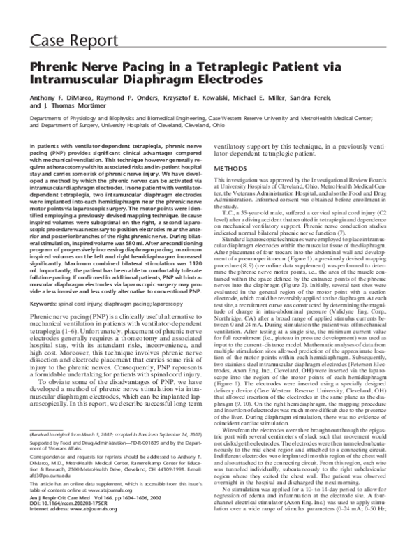 (PDF) Phrenic Nerve Pacing in a Tetraplegic Patient via Intramuscular ...