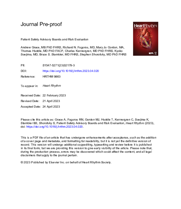 (PDF) Patient Safety Advisory Boards and Risk Evaluation